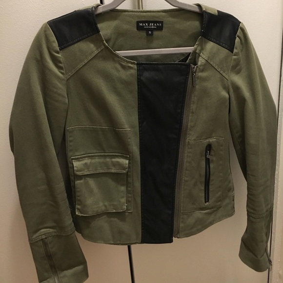 Max Jeans | Jackets & Coats | Max Studio Green Jacket With Faux Leather ...